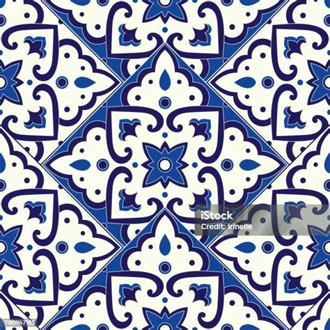 빈티지 타일 패턴 벡터 마루 파란색과 흰색 장식품 원활한 이탈리안 시칠리아 세라믹 모티프 감촉 마졸리카 모자이크 배경 델프트도기에 대한 스톡 벡터 아트 및 기타 이미지