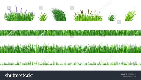 Horizontal Seamless Elements Green Grass Different Stock Vector Royalty Free