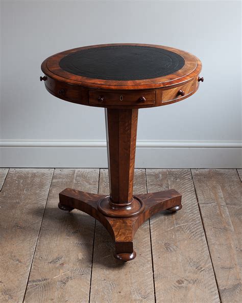 Small Antique Drum Table Rent Table Leather Top Round Table Tripod Tables Antique