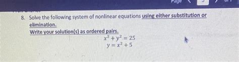 Solved Solve The Following System Of Nonlinear Equations