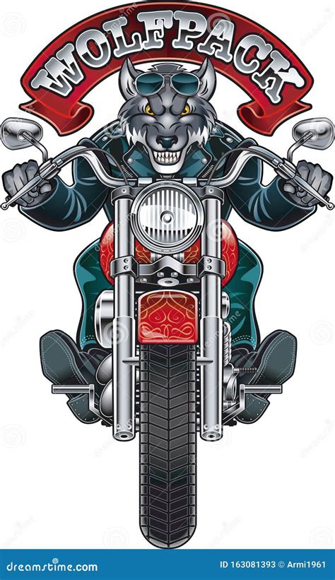 wolf driving motorcycle stock vector illustration of bike 163081393