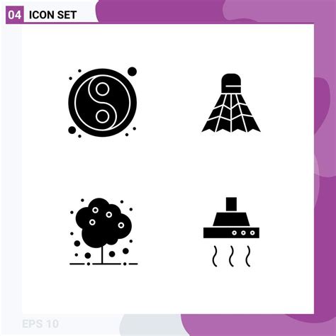 Set Of 4 Vector Solid Glyphs On Grid For Chinese Agriculture Year Shuttlecock Nature Editable