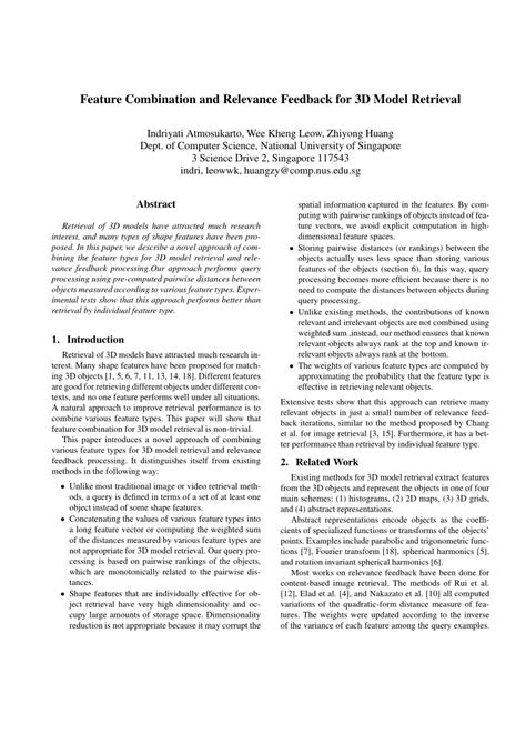 Pdf Feature Combination And Relevance Feedback For 3d Model Retrieval