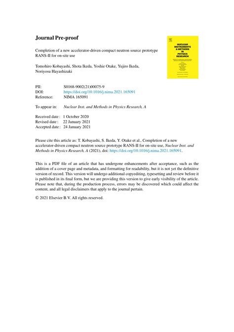 Pdf Completion Of A New Accelerator Driven Compact Neutron Source Prototype Rans Ii For On