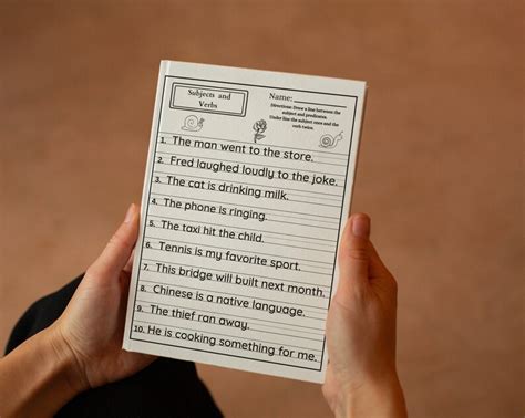 identify subject predicates and verbs in a sentence worksheets 1st