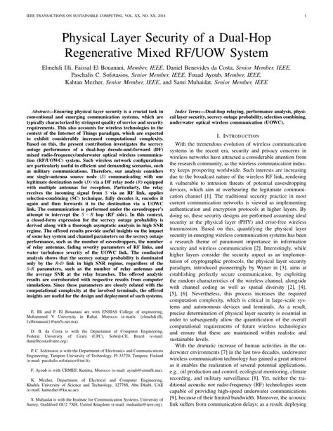 Pdf Physical Layer Security Of A Dual Hop Regenerative Mixed Rf Uow System