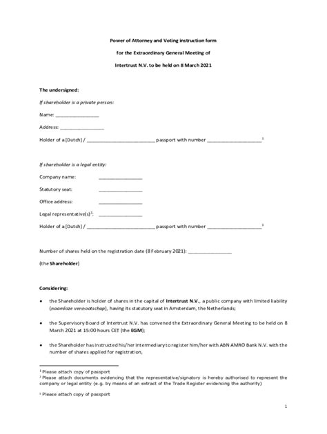 Fillable Online Power Of Attorney And Voting Instruction Form For The