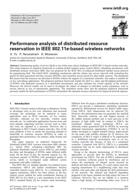 Pdf Performance Analysis Of Distributed Resource Reservation In Ieee