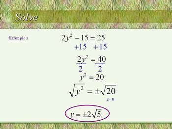 Alg Solving Quadratic Equations By Taking Square Roots By Vicki Hines
