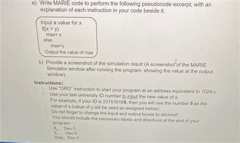 Solved A Write Marie Code To Perform The Following