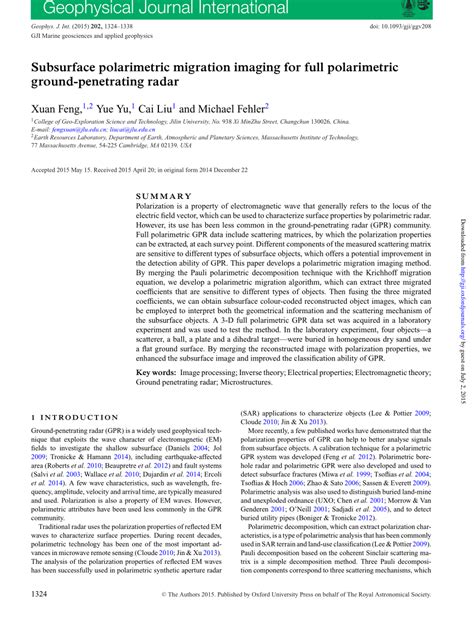 Pdf Subsurface Polarimetric Migration Imaging For Full Polarimetric Ground Penetrating Radar