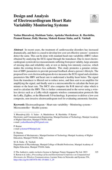 Pdf Design And Analysis Of Electrocardiogram Heart Rate Variability Monitoring Systems