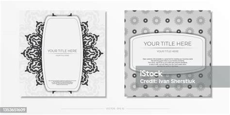 검은 장식으로 흰색엽서를 준비합니다 만다라 패턴이 있는 인쇄 가능한 초대 카드를 디자인하기 위한 템플릿입니다 고대의에 대한 스톡 벡터 아트 및 기타 이미지 Istock