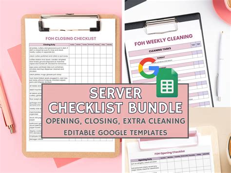 Server Checklist Template Bundle Restaurant Bar Server Checklists Editable Server Cleaning