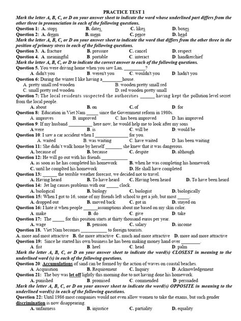 Practice Test 1 Pdf Pollution Gender