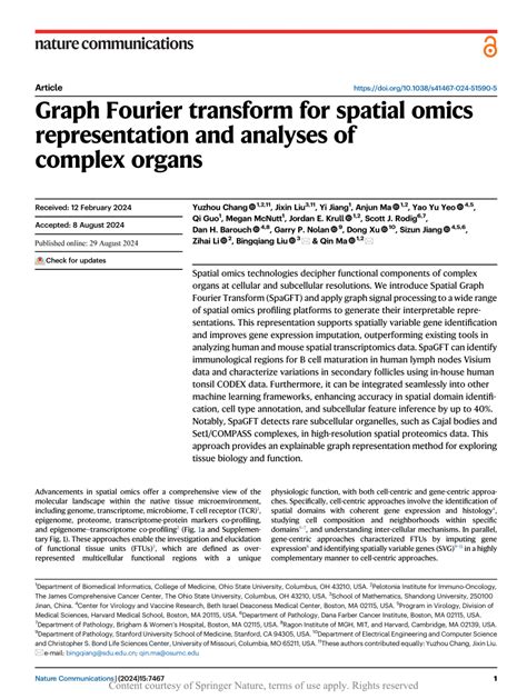 Pdf Graph Fourier Transform For Spatial Omics Representation And Analyses Of Complex Organs