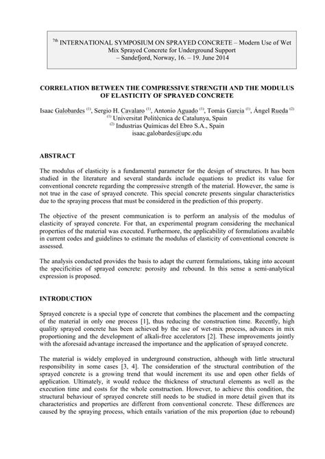 Pdf Correlation Between The Compressive Strength And The Modulus Of