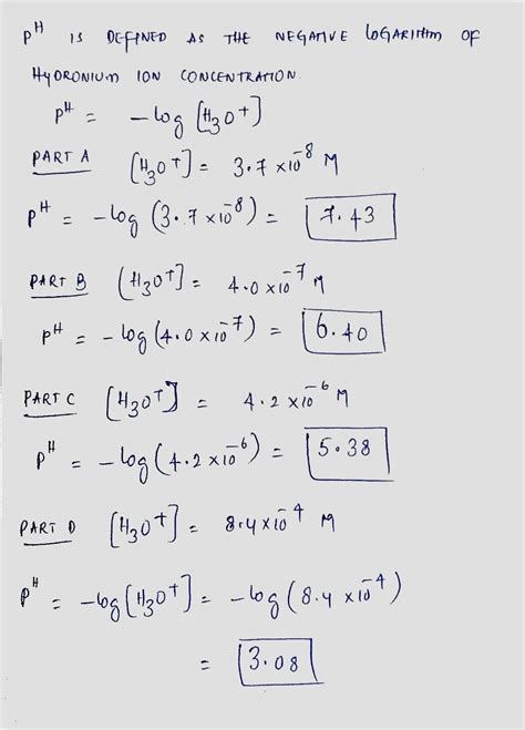 [solved] Calculate The Ph Ph Of Each Solution Part A [h3o ] 3 7×10 Course Hero