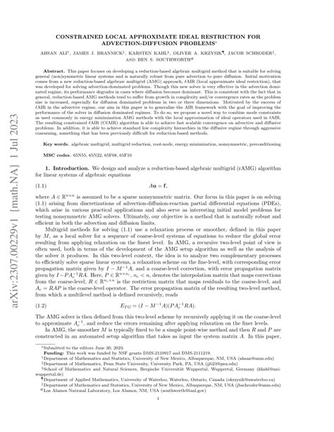 Pdf Constrained Local Approximate Ideal Restriction For Advection Diffusion Problems