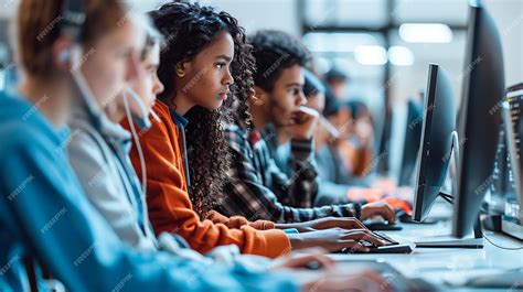 Premium Photo High School Students Focused On Coding In A Computer
