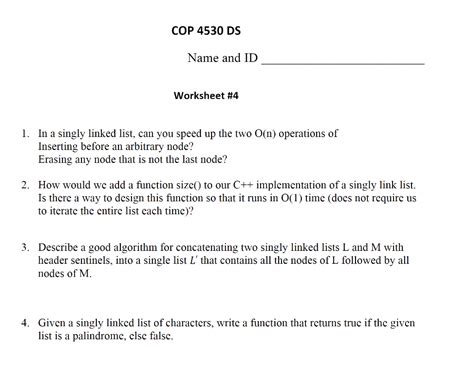 Cop 4530 Ds Name And Id Worksheet 4 1 In A Singly
