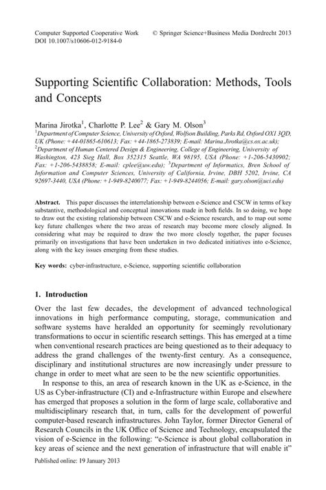 Pdf Supporting Scientific Collaboration Methods Tools And Concepts