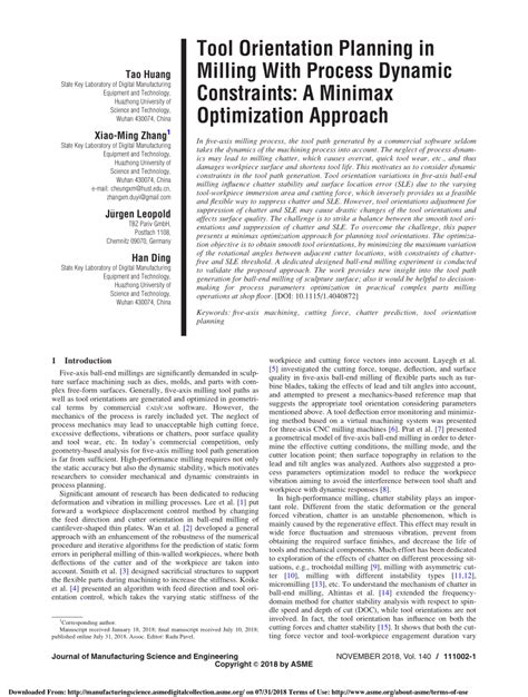 Pdf Tool Orientation Planning In Milling With Process Dynamic