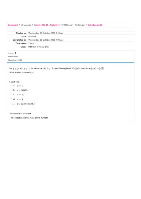 Self Quiz Unit 8 Attempt Review 3 Started On Wednesday 26 October