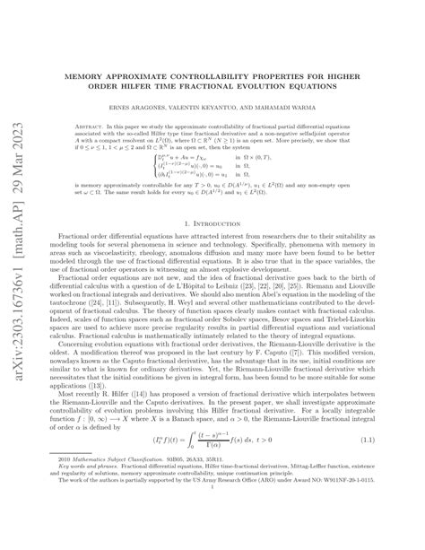Pdf Memory Approximate Controllability Properties For Higher Order Hilfer Time Fractional