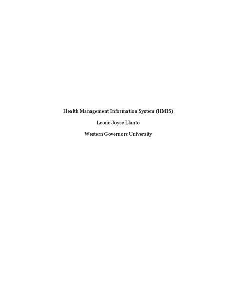 D Task Passed Health Management Information System HMIS Leone Joyce Llanto Western