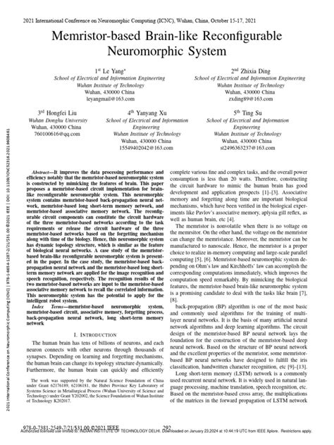 Memristor Basedbrain Likereconfigurableneuromorphicsystem Pdf