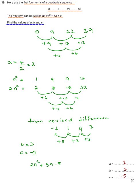 Gcse Quadratic Sequences Questions And Answers