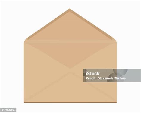 흰색 배경에 묘사 된 밝은 갈색의 빈 열린 크래프트 종이 봉투 메일 및 대응 개념 격리 벡터 일러스트 레이 션 Eps 10 0명에 대한 스톡 벡터 아트 및 기타 이미지