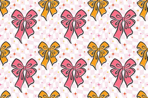 리본 활 완벽 한 패턴 체크 무늬 배경에 귀여운 빈티지 머리 Bowknots 휴일과 파티 장식을 위한 Y2k 체스판에 바람둥이