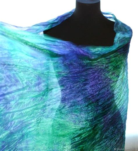 Женский шелковый Шарф сиренево изумрудный длинный женский шёлковый в интернет магазине на