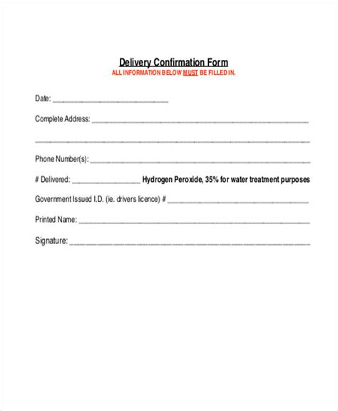 Free 7 Delivery Confirmation Forms In Pdf