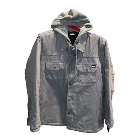 Dickies New 2xl Dickies Gray Hood Canvas Shirt Jacket Zip Snap Up Grailed