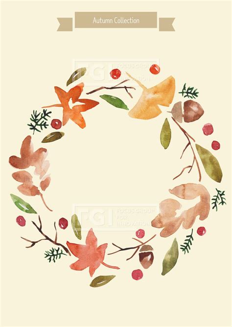 유토이미지 일러스트레이션 가을수채화 단풍잎 리스 수채화 카드 수채화 일러스트레이션