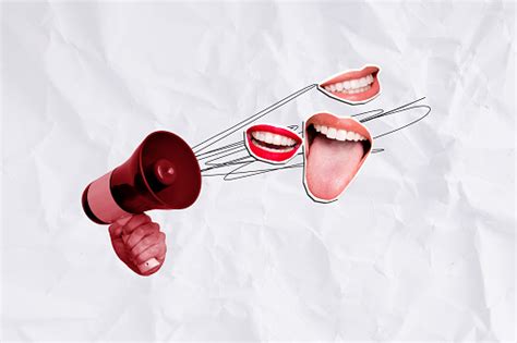 창조적 인 콜라주 여자 얼굴 파편 입 환각적 이상한 개념 정보 알리다 선포하다 혀 입술 이빨 미소 0명에 대한 스톡 사진 및 기타 이미지 Istock