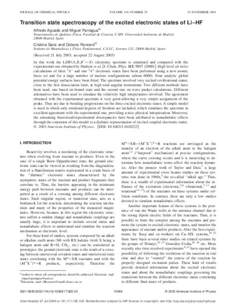 Pdf Transition State Spectroscopy Of The Excited Electronic States Of