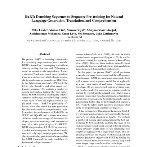 Bart Denoising Sequence To Sequence Pre Training For Natural Language Generation Translation