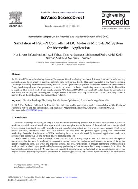 Pdf Simulation Of Pso Pi Controller Of Dc Motor In Micro Edm System