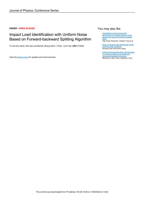 Pdf Impact Load Identification With Uniform Noise Based On Forward Backward Splitting Algorithm