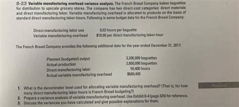 Solved 8 23 Variable Manufacturing Overhead Variance