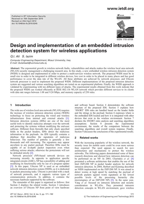 Pdf Design And Implementation Of An Embedded Intrusion Detection System For Wireless Applications