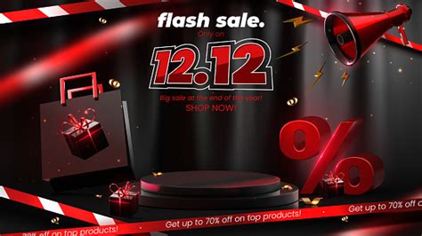 1212 플래시 세일 포스터 템플릿 제품 프로모션을 위한 블랙 포디움과 블랙 커튼 배경에 프로모션을 위한 사실적인 3d 요소가 있는 연말 판매 12에 대한 스톡 벡터 아트