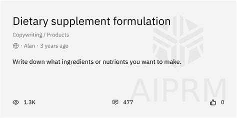 Prompt Dietary Supplement Formulation By Alan Aiprm For Chatgpt
