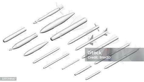 미사일과 로켓 컬렉션은 다양한 크기와 모양으로 표시됩니다 군사력과 기술 발전의 개념 아이소메트릭 뷰 3d 등측투영법에 대한 스톡 벡터 아트 및 기타 이미지 Istock