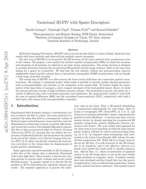Pdf Variational 3d Piv With Sparse Descriptors