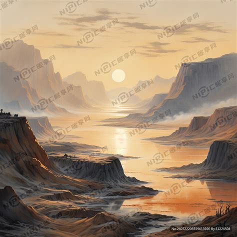 Ai创作图大漠孤烟直 长河落日圆 昵图网